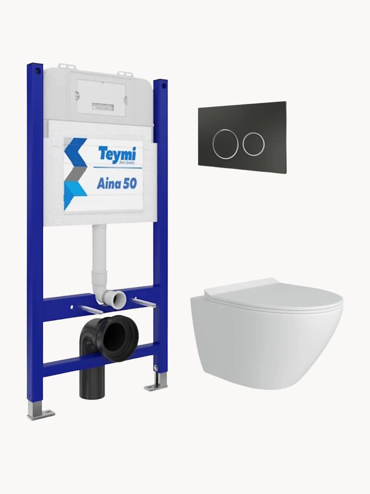 Инсталляция с унитазом комплект 5 в 1 Teymi унитаз подвесной безободковый Lina Pro кнопка черная / хром F13515