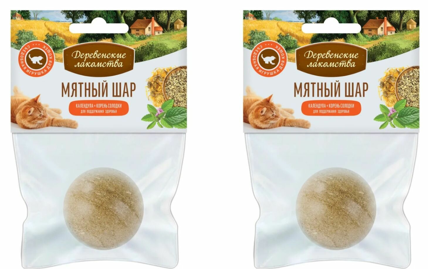 Деревенские лакомства Лакомство для кошек Мятный шар Календула, корень солодки, 22 гр, 2 шт