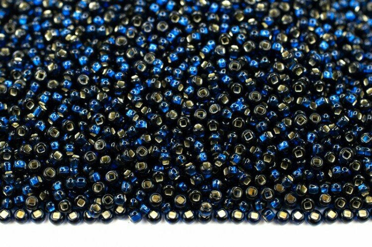 Бисер чешский PRECIOSA круглый 10/0 67100 синий, серебряная линия внутри, квадратное отверстие, 1 сорт, 50г