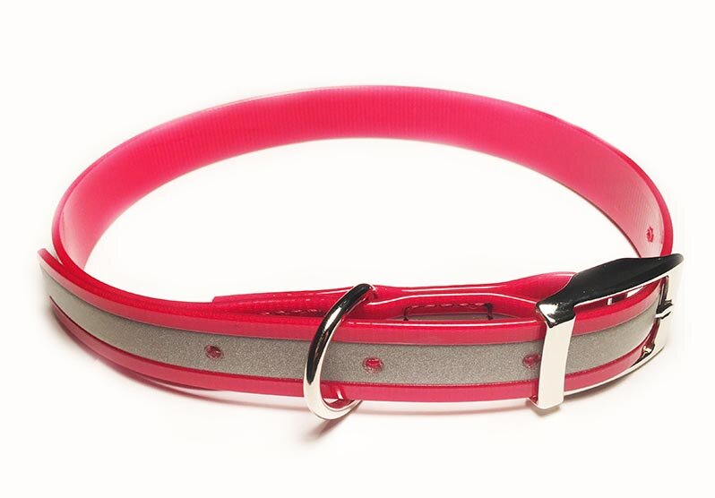 Ошейник для собак из биотана со светоотр. полосой шир.25 мм красный размер L (50-65 см)