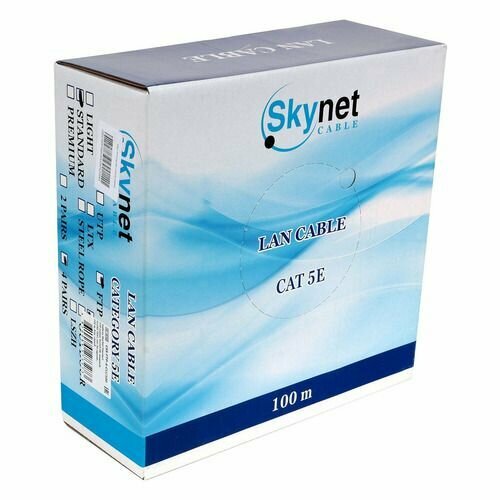 Кабель SKYNET CSS-FTP-4-CU/100 FTP, кат.5E, 100м, 4 пары, медь, одножильный, серый