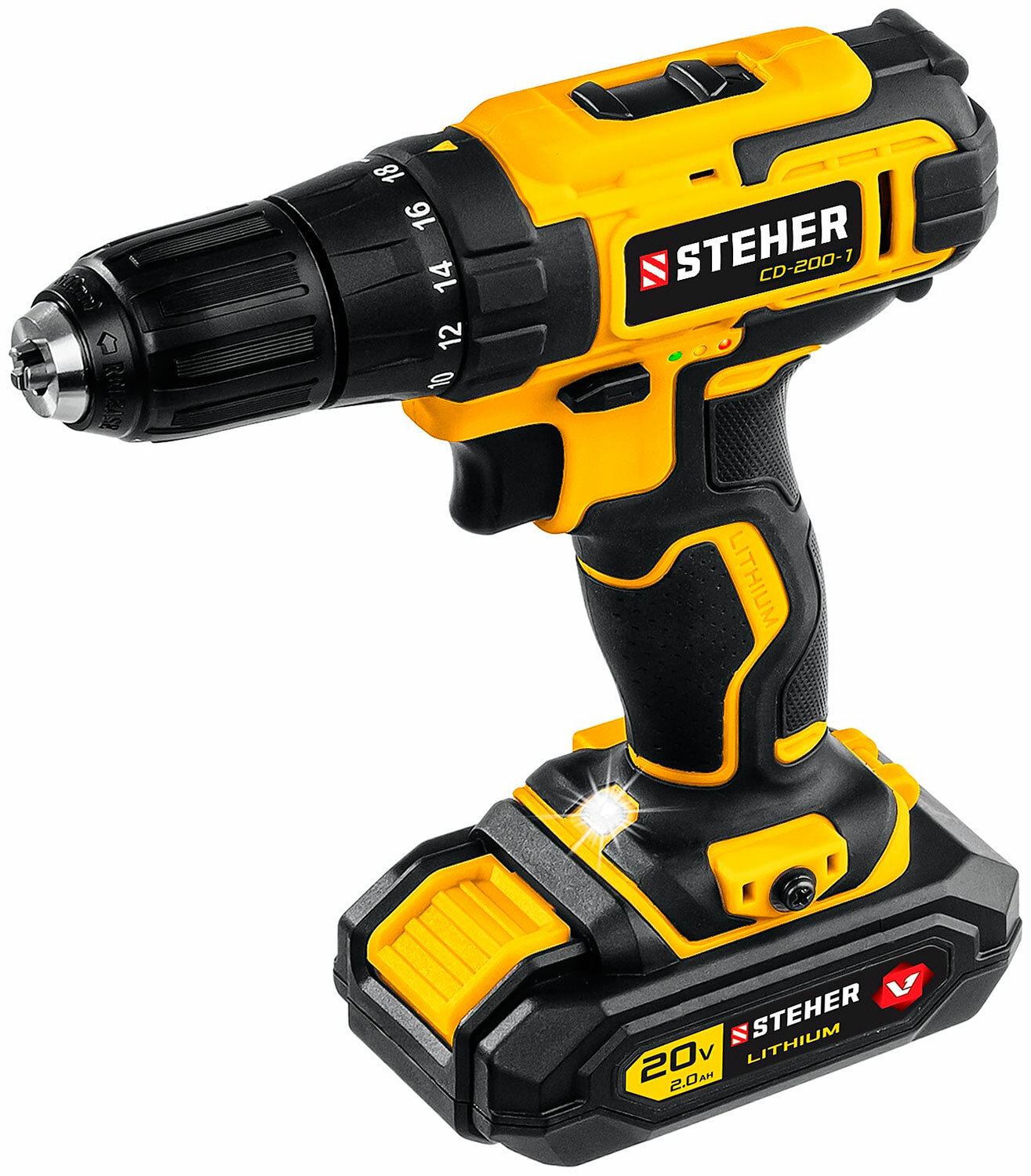 Дрель-шуруповерт Steher 20 В, 1 АКБ (2 Ач), в кейсе (CD-200-1)