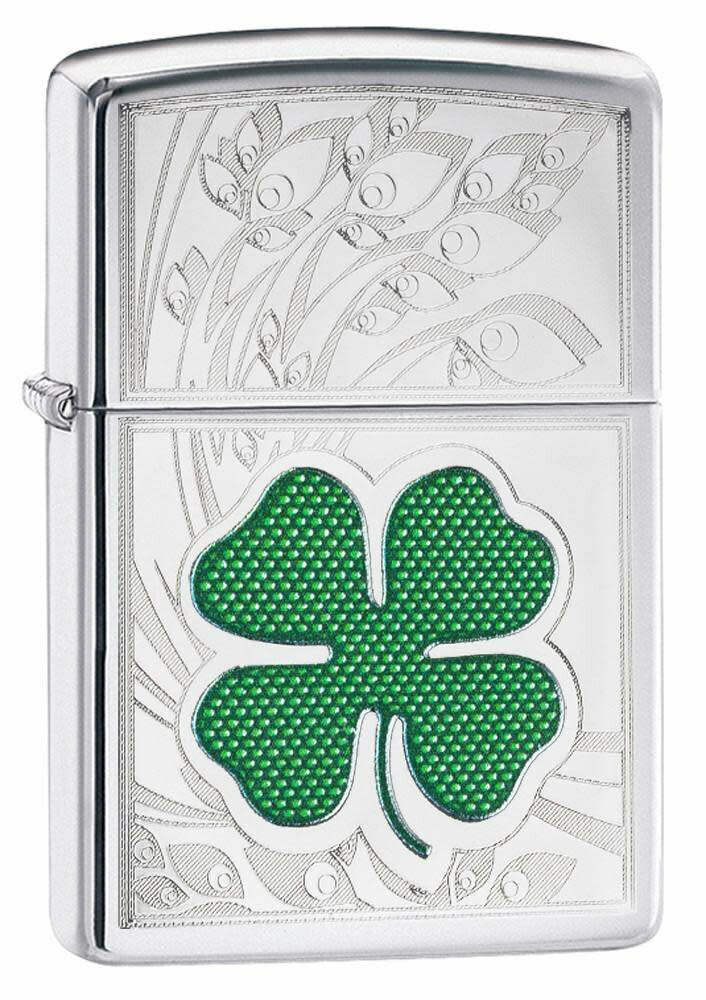 Зажигалка Zippo 24699 бензиновая Клевер High Polish Chrome Не заправлена