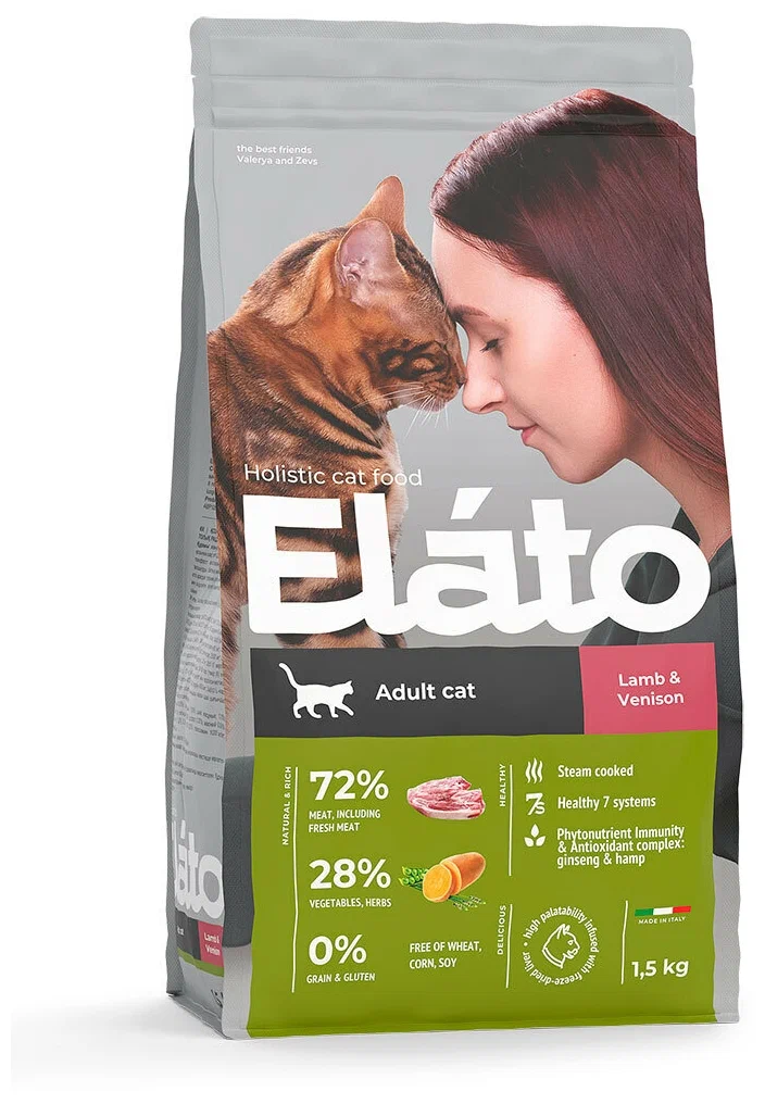 Elato Holistic сухой для кошек к Ягненок и Оленина 1,5кг
