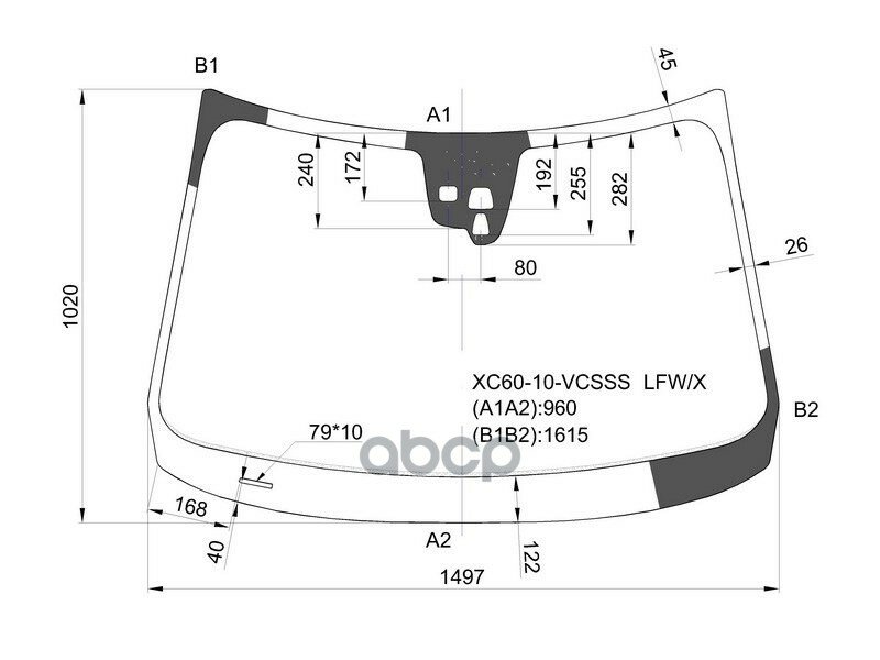 Стекло лобовое (Две камеры/ Датчик дождя/ Прямоугольный датчик дождя) Volvo XC60 08-13 XYG арт. XC60-10-VCSSS LFW/X