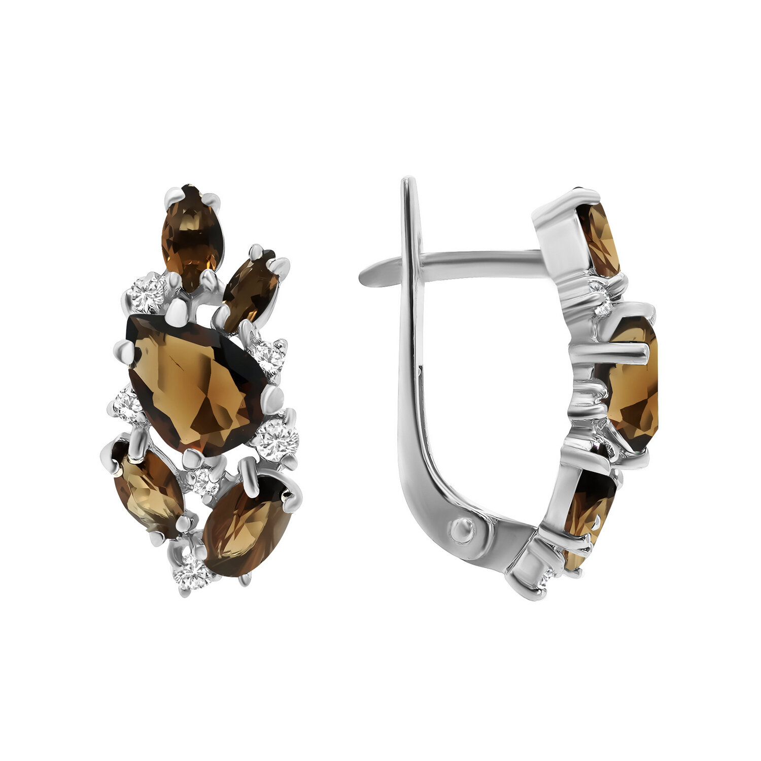 Серьги, серебро, 925 проба, фианит, раухтопаз