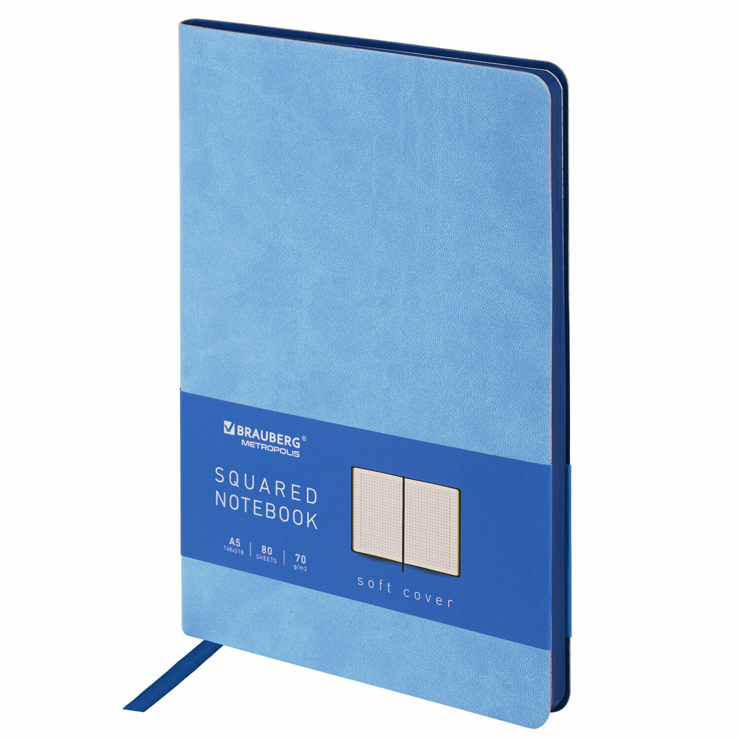 Блокнот А5 (148x218 мм), BRAUBERG "Metropolis Mix", под кожу, 80 л, клетка, голубой, 111040