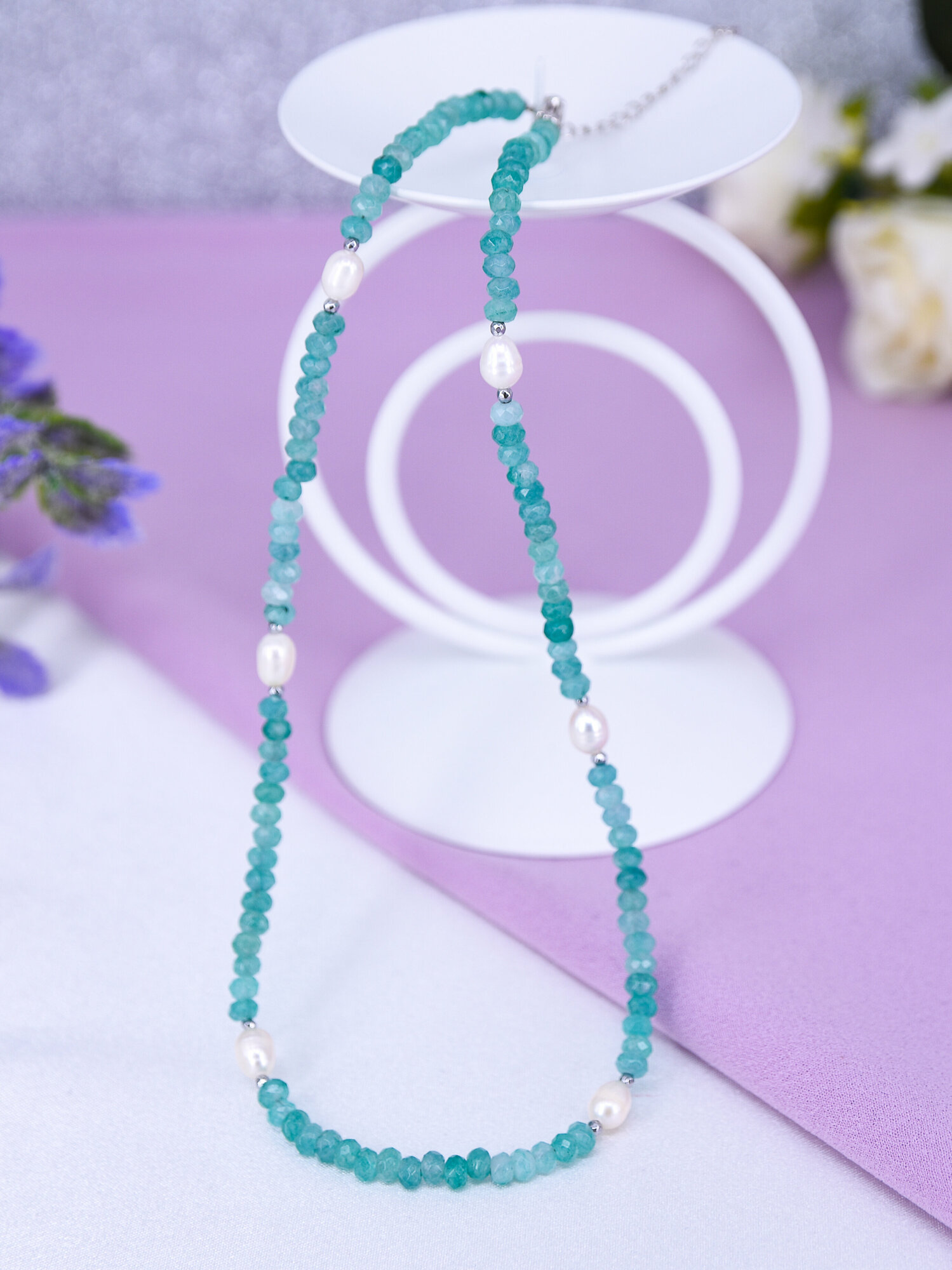 Славянский оберег, колье, гематит, жемчуг культивированный, турмалин