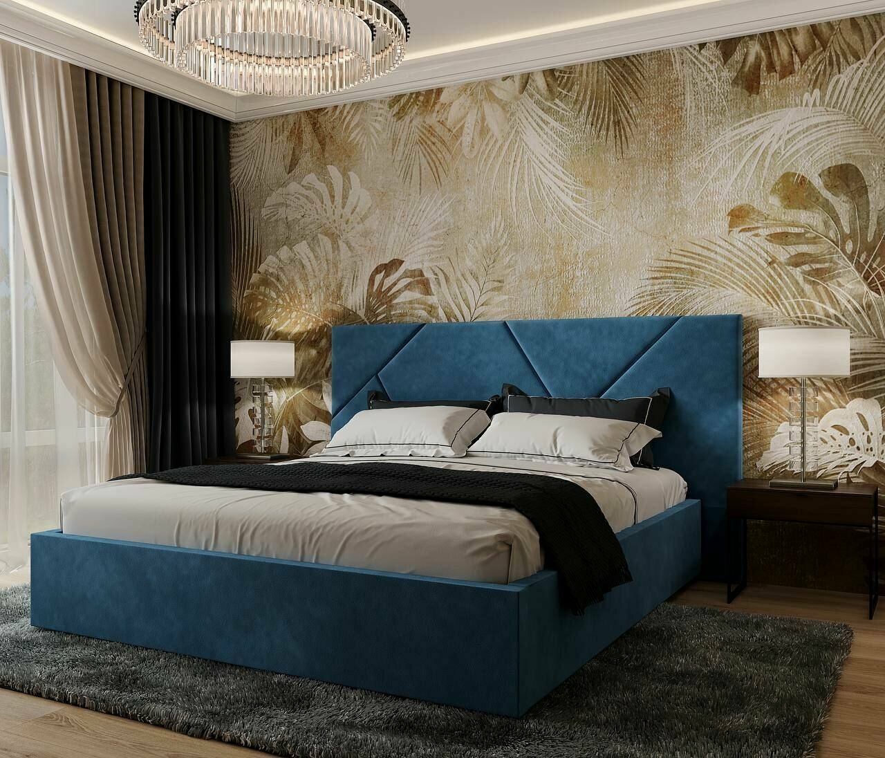 Мягкая кровать Тера синяя