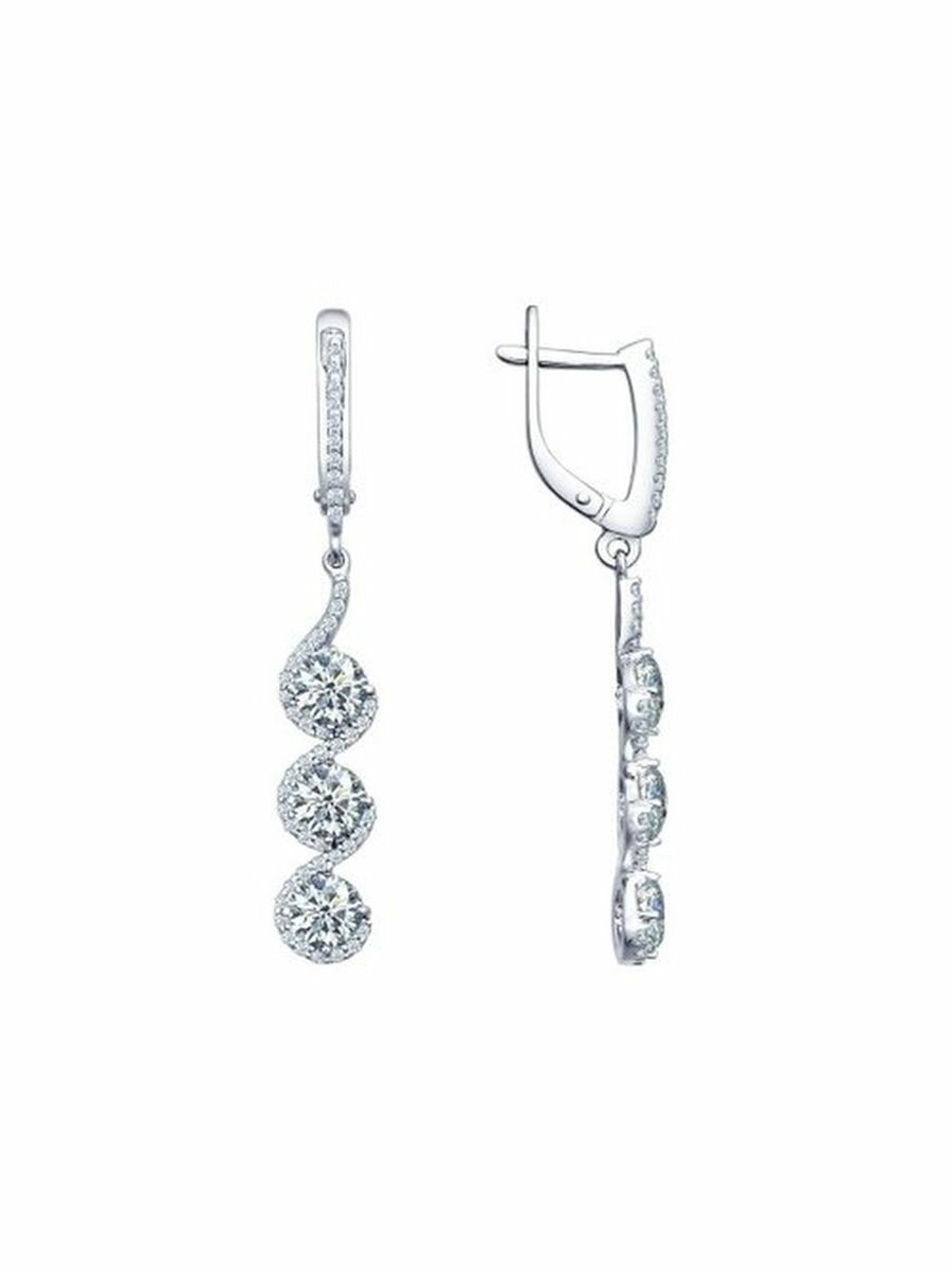 Серьги, серебро, 925 проба, родирование, фианит