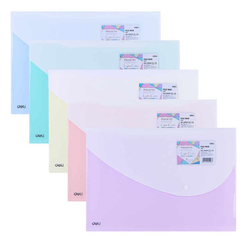 Папка-конверт на кнопке Deli А4+, 180мкм, карман, цвет в асс, 5506 1593859