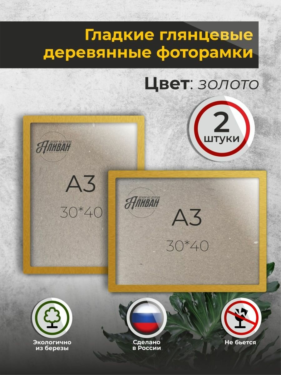 Рамка 30х40 2шт. А3 для фото из дерева в золотом цвете