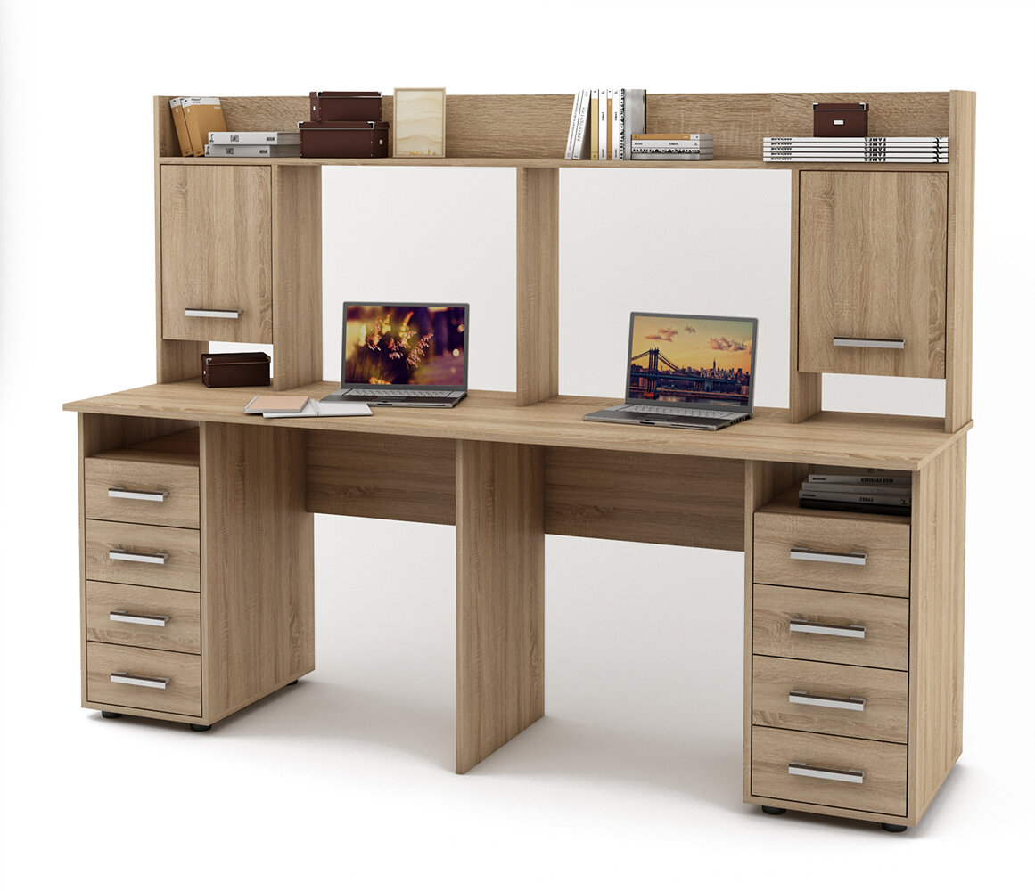 Стол письменный, стол компьютерный для двоих Остин (Ливерпуль) 20 дуб сонома