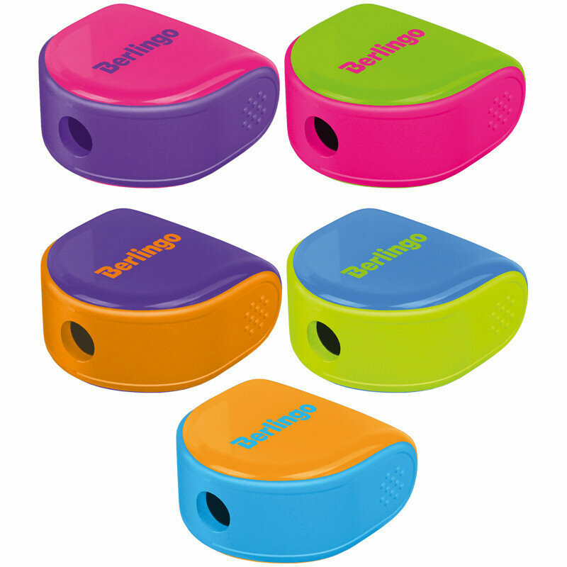 Точилка пластиковая Berlingo "Fuze Ergo" 1 отверстие, контейнер, ассорти, блистер, европодвес, 269307