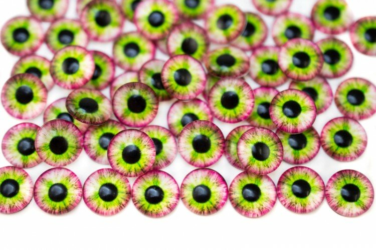 Кабошон стеклянный круглый с принтом Глаз 12х4мм, оттенок фуксия, 2030-053, 10шт