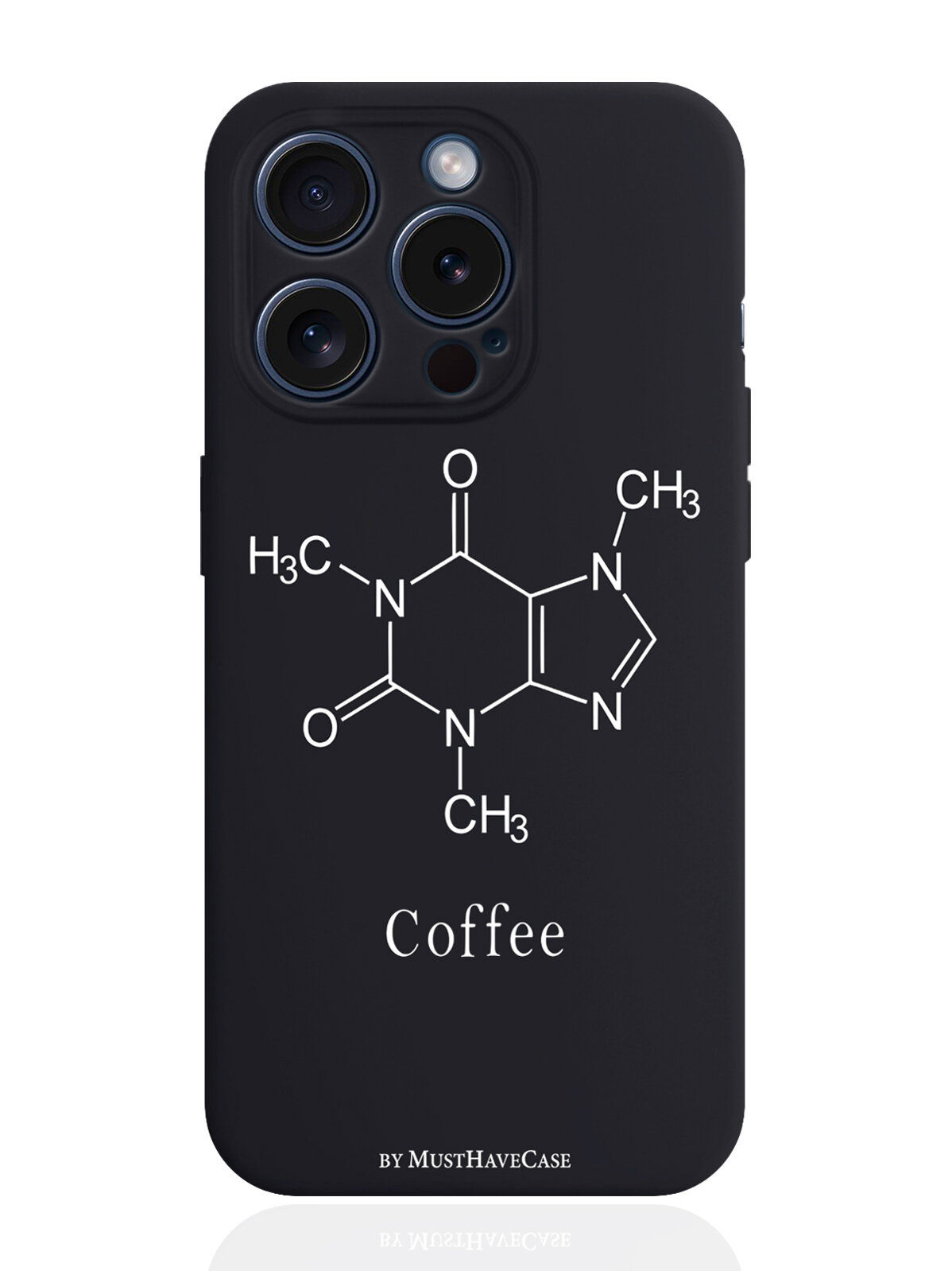 Чехол для смартфона iPhone 15 Pro черный силиконовый Молекула кофе