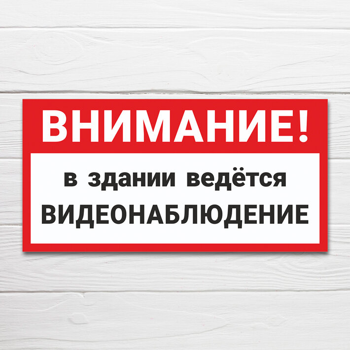 Табличка "Внимание! В здании ведется видеонаблюдение", 30х15 см, ПВХ