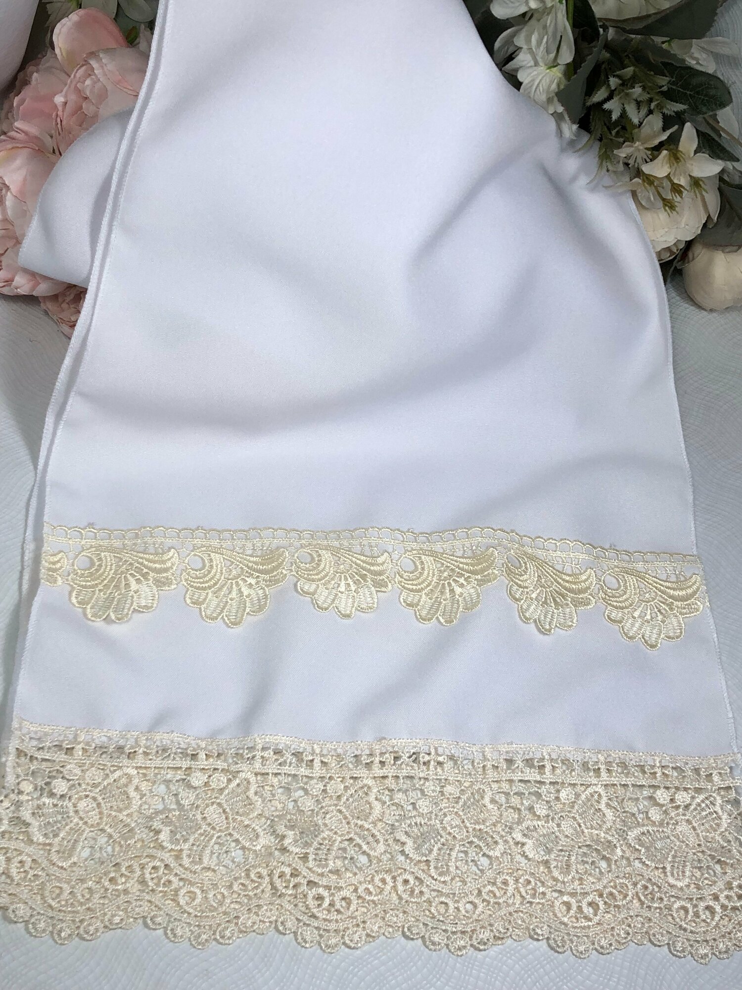 Рушник свадебный, кружевной, айвори №2
