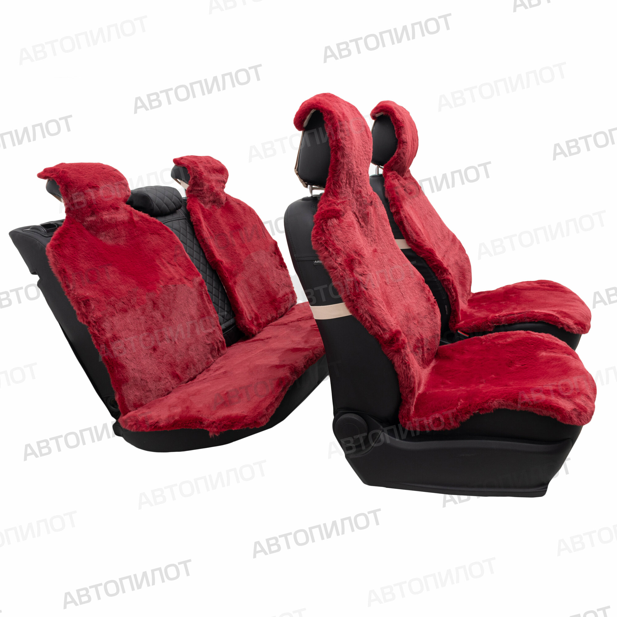 Накидки из искуственного меха на сиденья автомобиля. Короткий ворс (премиум) (комплект на весь салон). Красный
