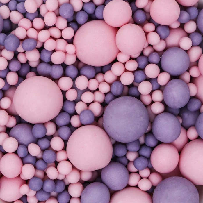 Декор Дутый рис в глазури розовый/сиреневый 2-13 мм. Sweet bear, 100 гр. (Набор из 6 шт.)