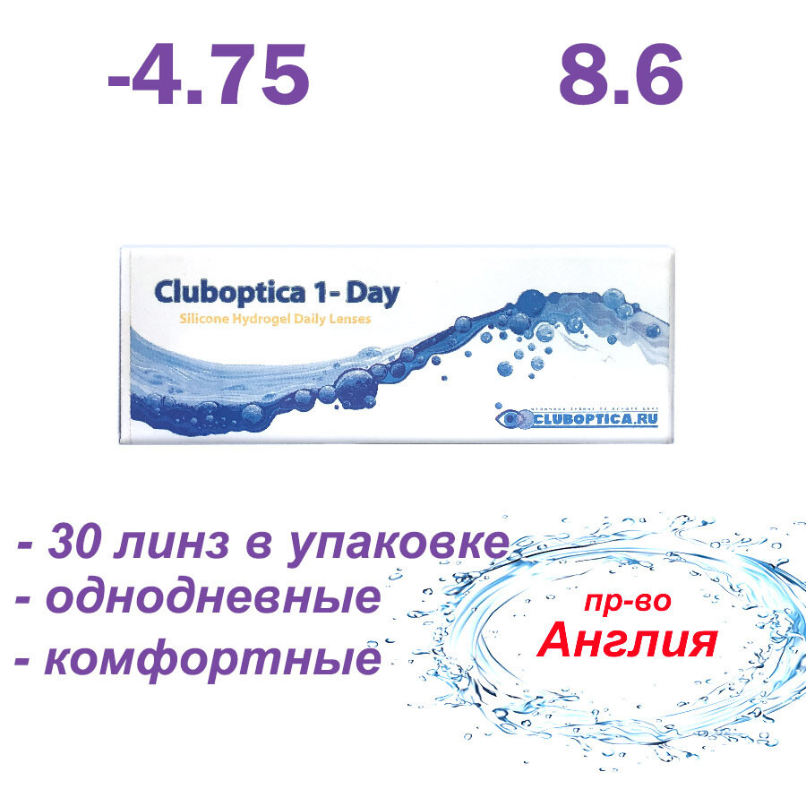 Однодневные контактные линзы Cluboptica 1 day 30 pk/8.6/-4.75/