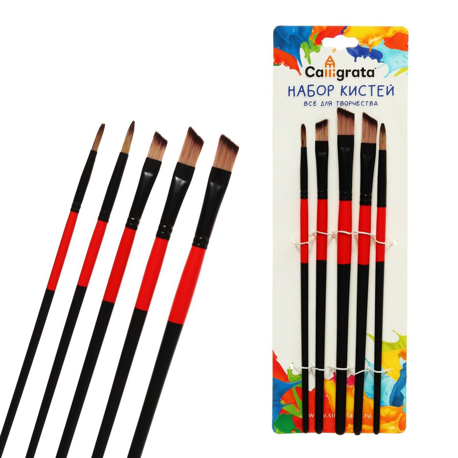 Набор кистей нейлон 5 штук: 2 круглые, 3 плоские, 1505412