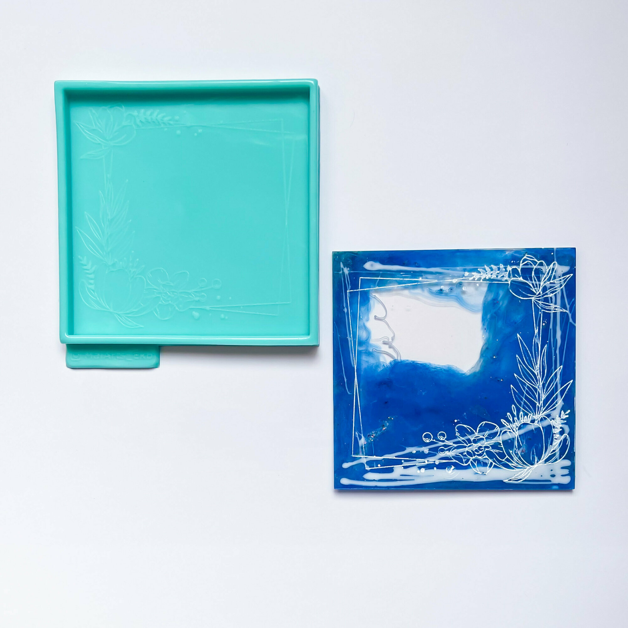 Силиконовый молд для эпоксидной смолы подстаканник "Цветочная геометрия. Квадрат"