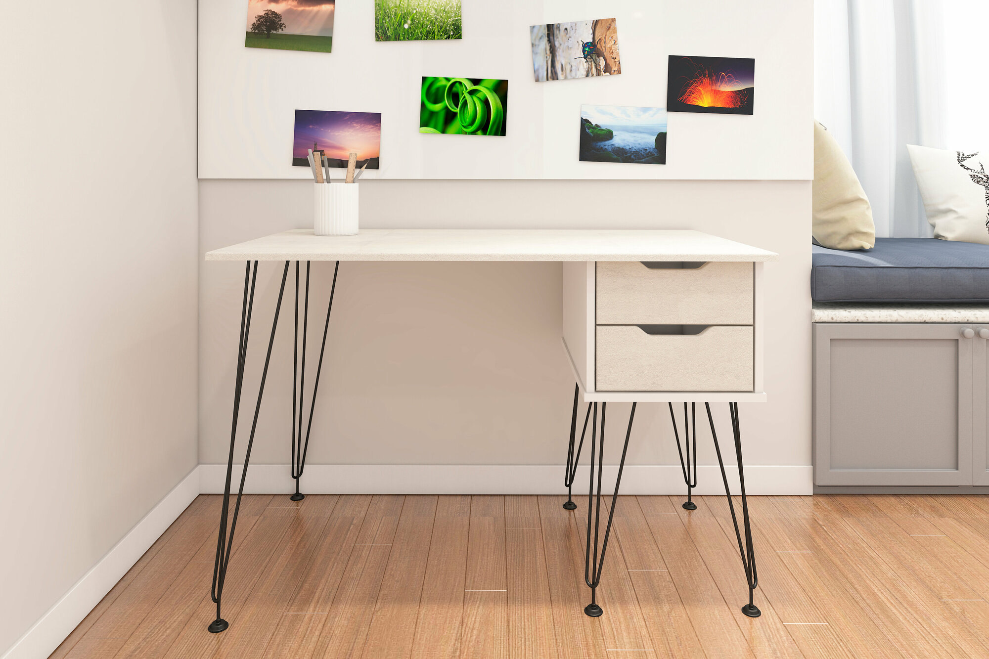 Стол письменный ВМФ Kraft, 2 ящика, МДФ, ЛДСП, цвет белый – камень белый, 110×60×73см