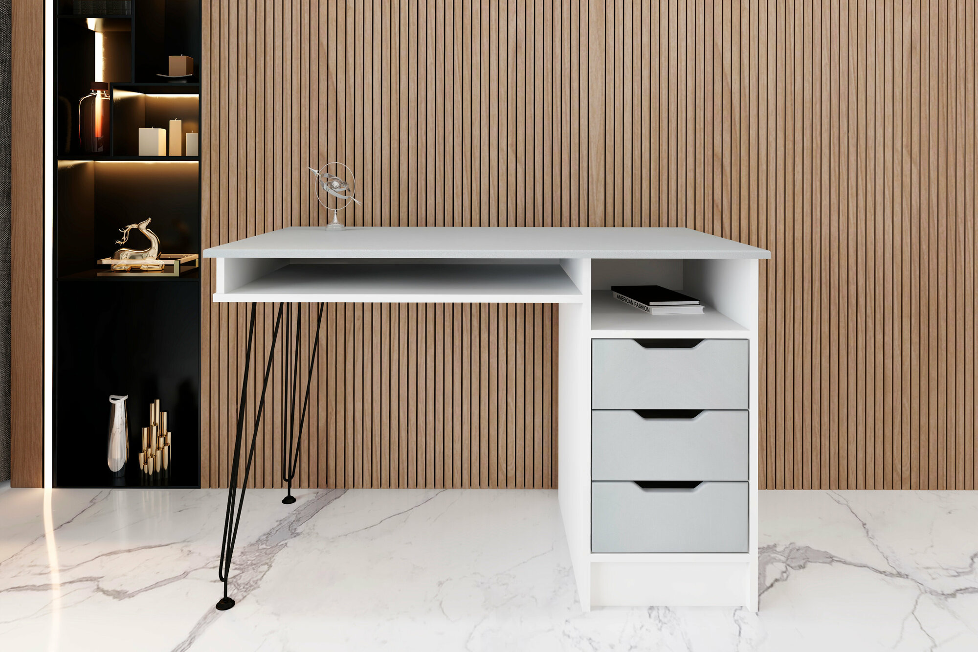 Письменный стол , белый - лофт белый, с ящиками и полкой, ЛДСП/МДФ, 73x110x60 см