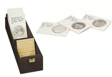 Деревянный бокс для хранения монет в холдерах на 80-100 монет, Lindner.