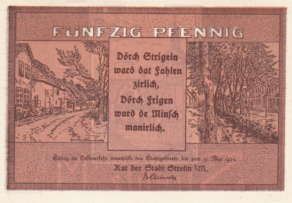 Германия (Веймарская Республика) Штрелиц 50 пфеннигов 1922 г. (2)