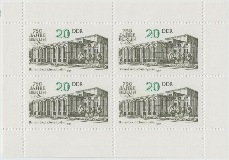 Марка. Германия. 750 лет Берлину. 1987 год. Малый лист. Праздники и события.