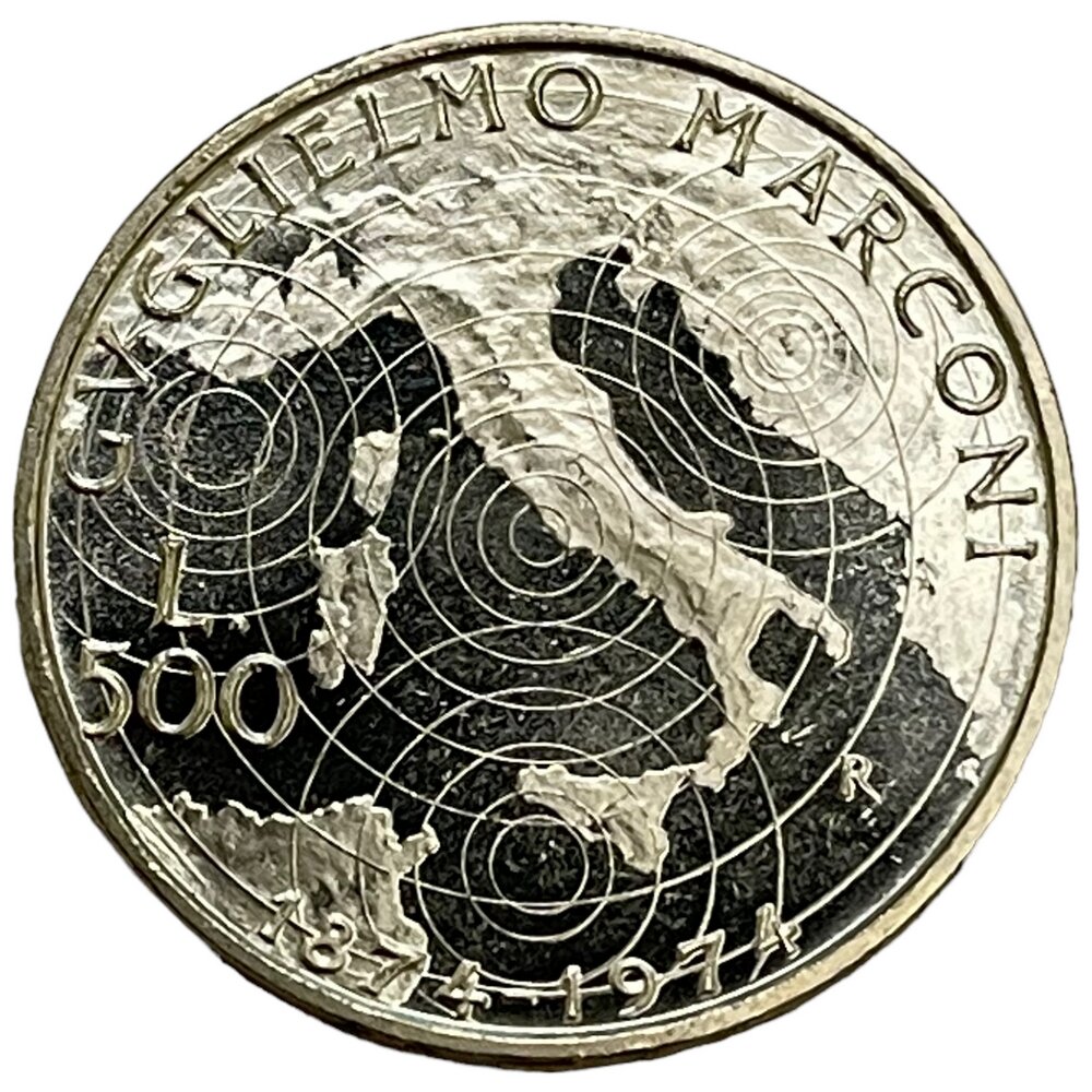 Италия 500 лир 1974 г. (100 лет со дня рождения Гульельмо Маркони) (Proof)