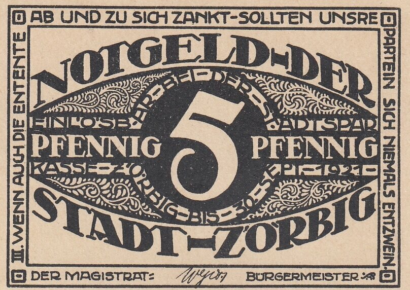 Германия Цёрбиг 5 пфеннигов 1918-1921 гг. (№3)