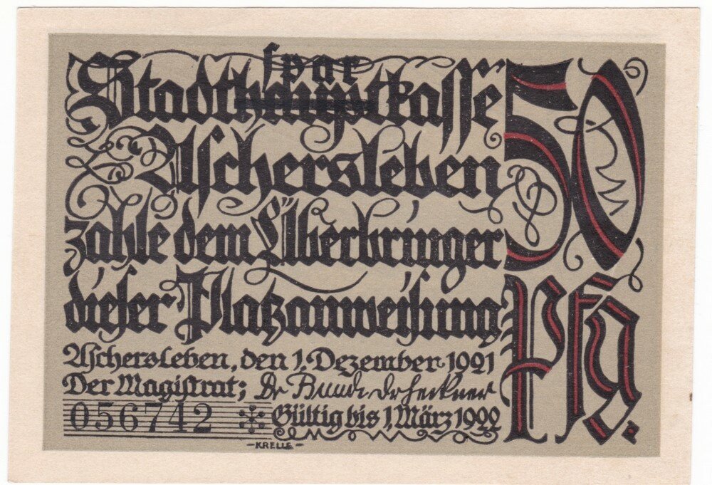 Германия, Ашерслебен 50 пфеннигов 1.12.1921-1.3.1922 гг.