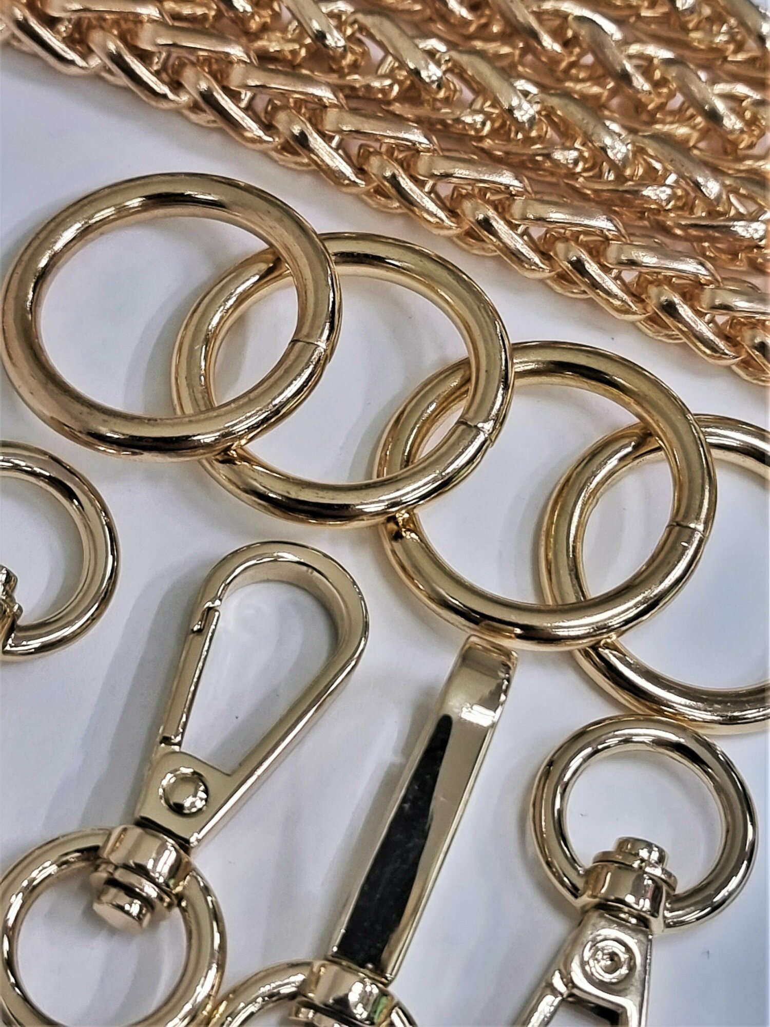 Карабины, Кольца, Цепочка для сумок. Золото. 9шт.
