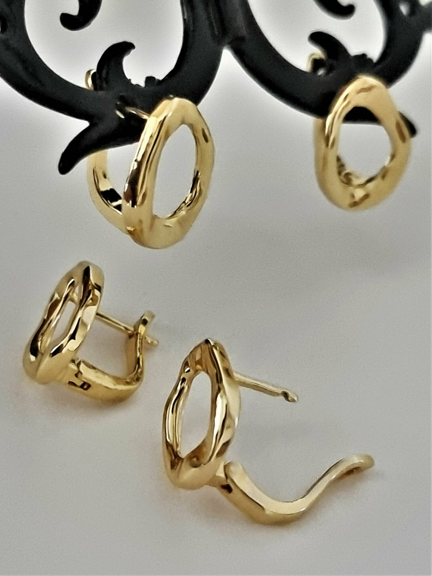 Швензы Конго "Неровный овал" Золотой родий. 2пары.