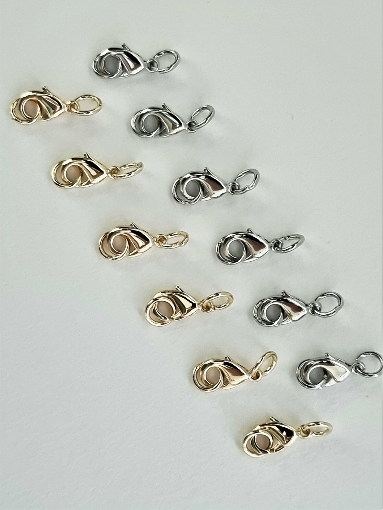 Карабины маленькие: 10х5мм. 12шт. Родий и Золото.