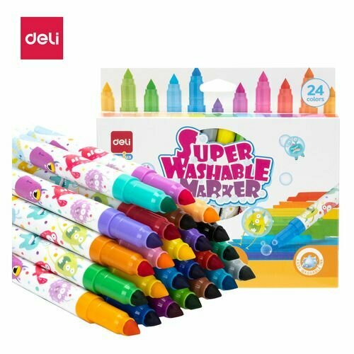 Фломастеры Deli EC155-24, 24 цв, коробка с европодвесом