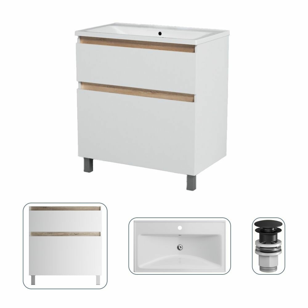 Тумба с раковиной AM.PM Danelon, с доводчиком, белая, 80x45x85см