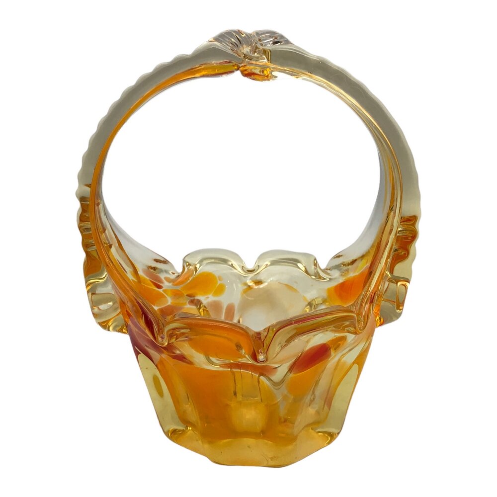 Конфетница-корзинка "Янтарная", чешское стекло, гутная техника, 1970-1990 г, Чехословакия