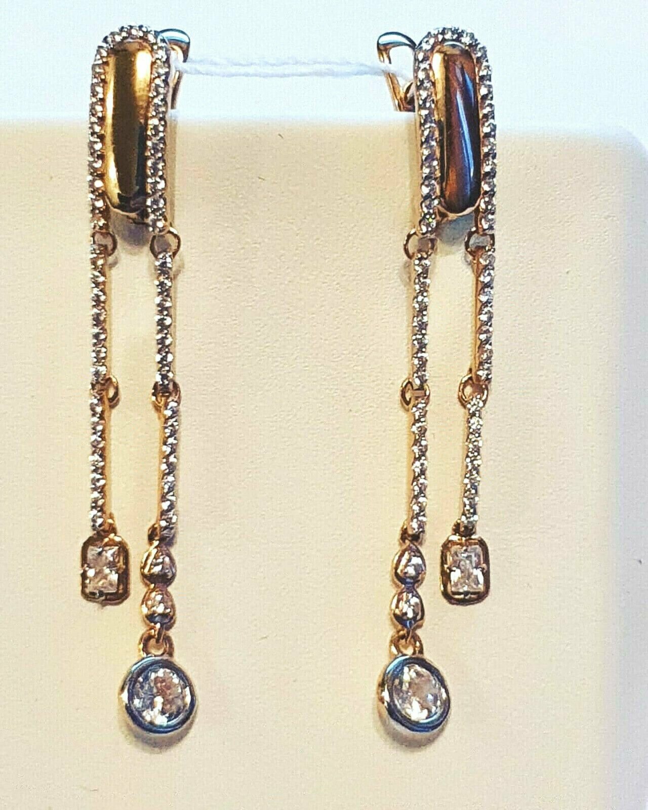 Серьги с подвесками, красное золото, 585 проба, фианит