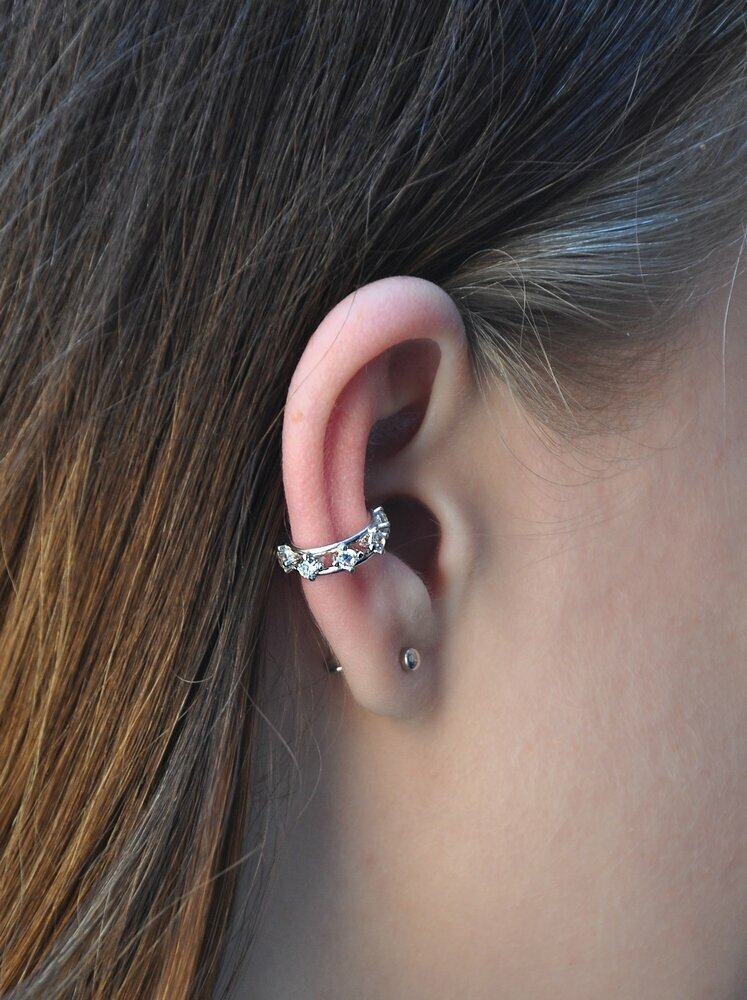 Серьги каффы, серебро, 925 проба, фианит