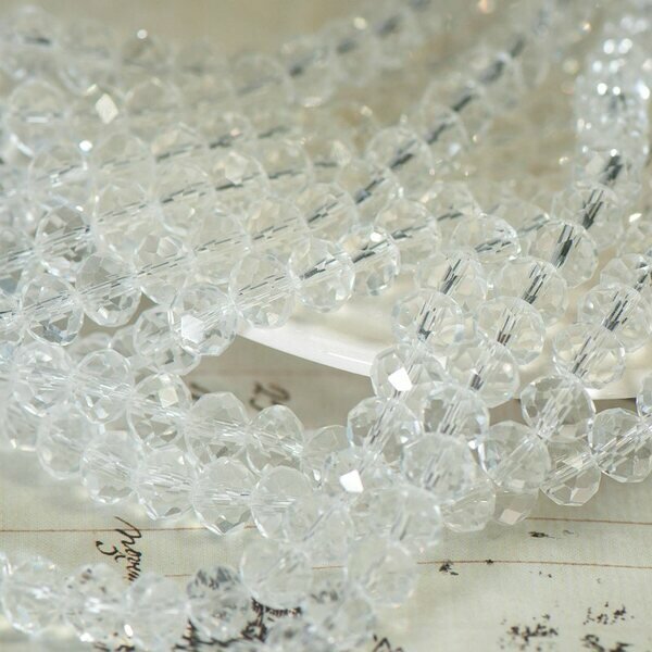 Бусины стеклянные рондели 50 шт, граненые 8х6 мм, цвет прозрачный