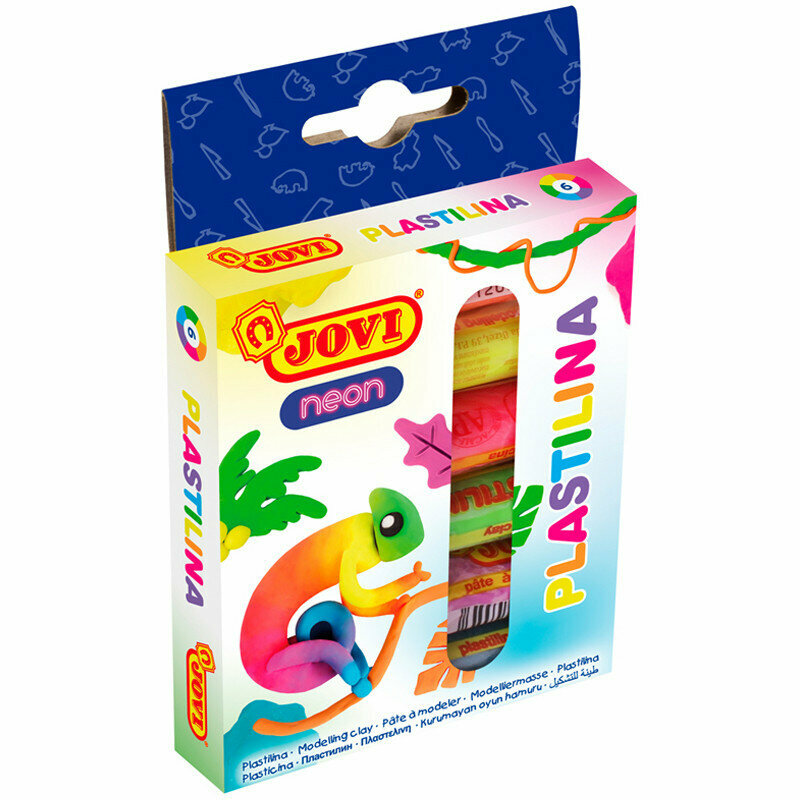 Пластилин JOVI, 06 цветов, 90г, растительный, флуоресцентный, картон, европодвес, 288174