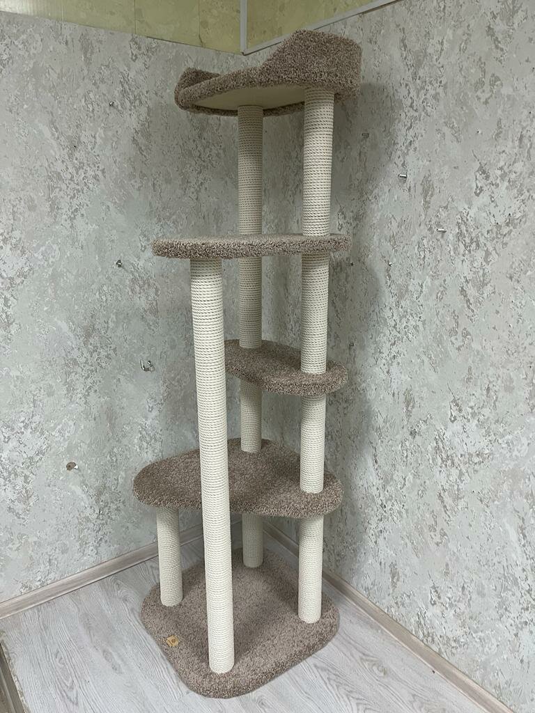 Игровой комплекс для кошек, Моя Котя, "Башня Святого Олафа", бежевый ковролин и хлопковый канат