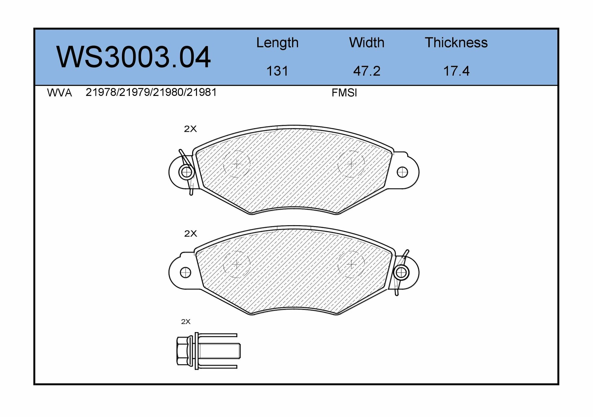 Колодки тормозные дисковые перед JEENICE WS3003.04