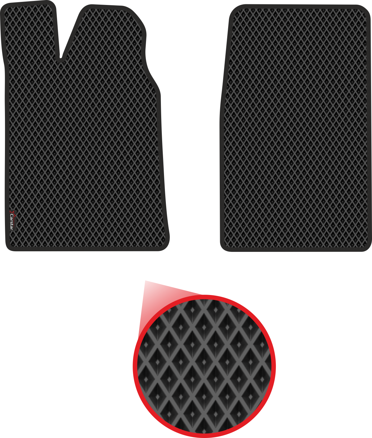 Передние коврики EVA для Lada ВАЗ 2104 (1984-2012), чёрные с чёрным кантом, ячейка - ромб