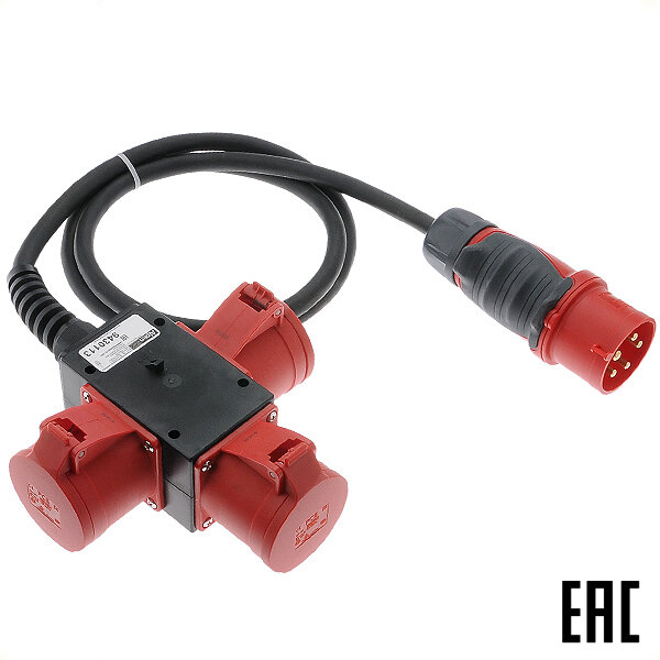 Разветвитель вход вилка 3Р+N+Е с кабелем 1,5м - выход 3 розетки 3Р+N+Е IP44 PCE 9430113