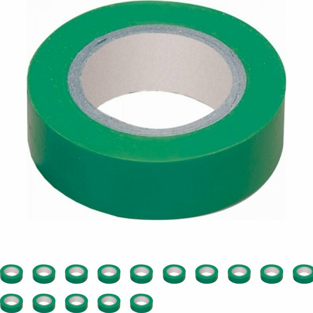 Изолента ПВХ IEK 15 мм 10 метров зеленая (комплект из 15 шт.)